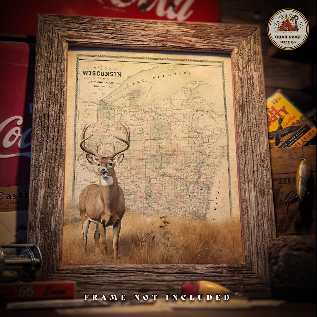 Vintage Wisconsin State Map Art Print 11X14 Unframed Wildlife Gift ...