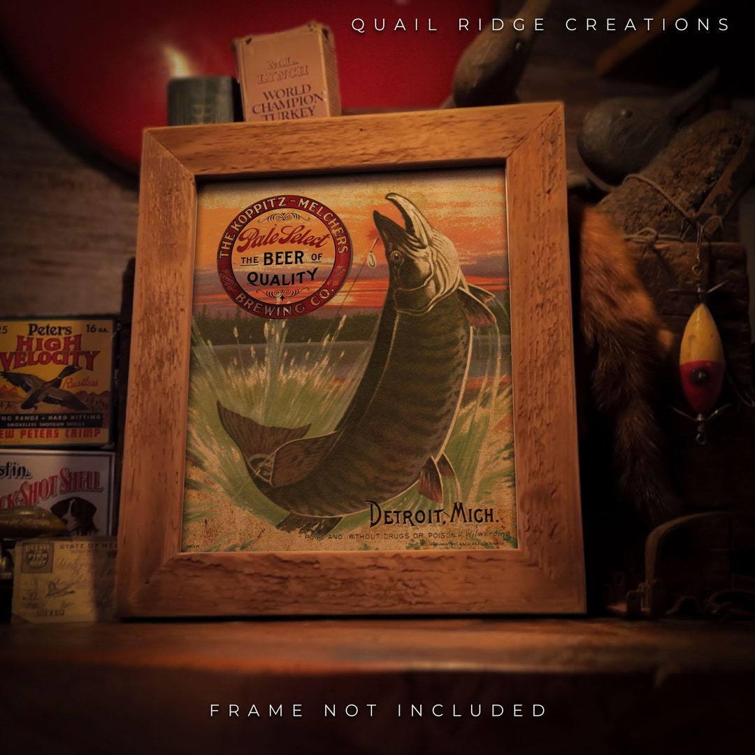 Vintage Muskie Fishing Art Print: Beer Ad for Cabin Decor - Etsy