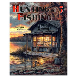 Vintage Hunting & Fishing Magazine Cover Art Print: Cabin Lake House ...
