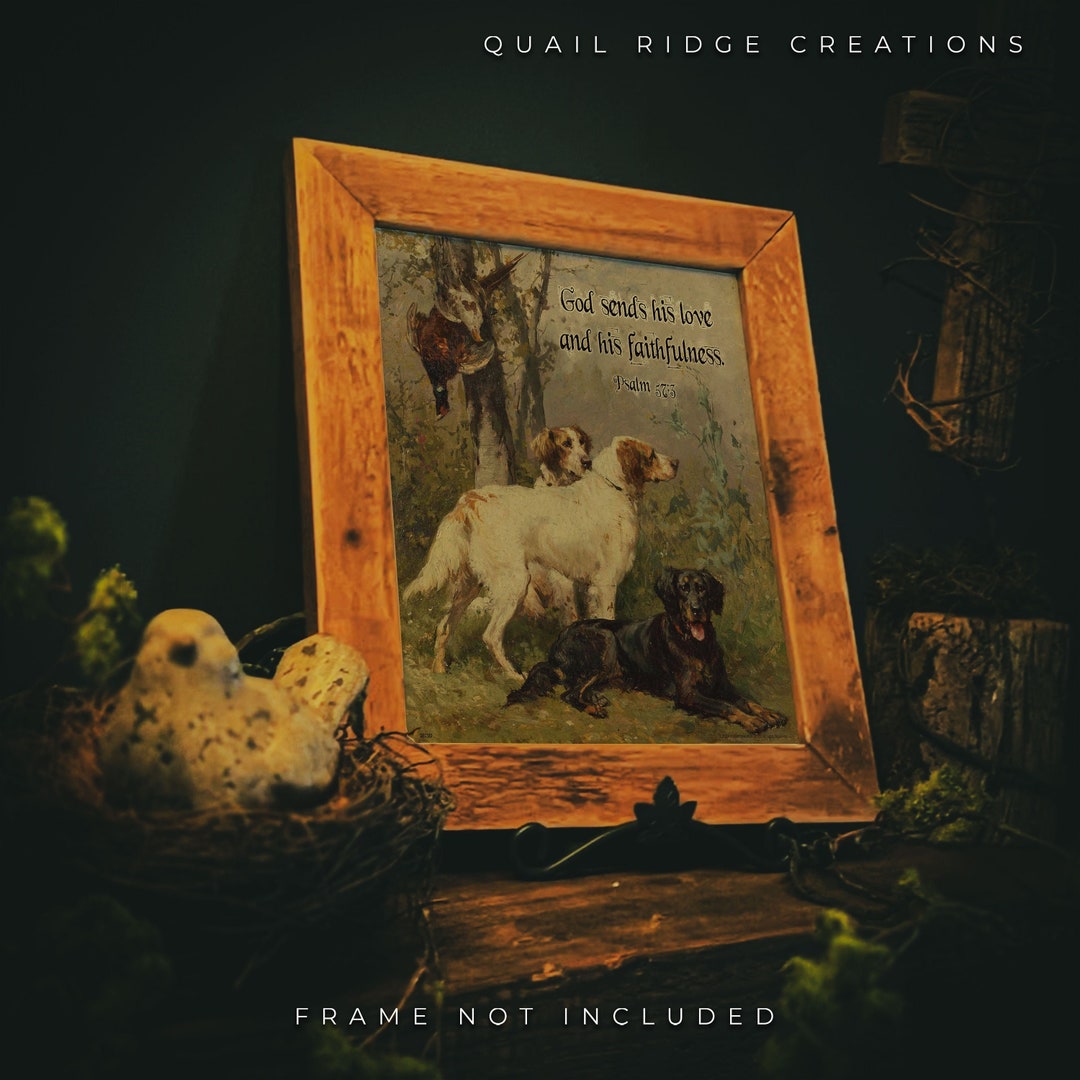 Bible Verse Psalm 57:3 Christian Scripture Hunting Dog Art Print 8x10 ...