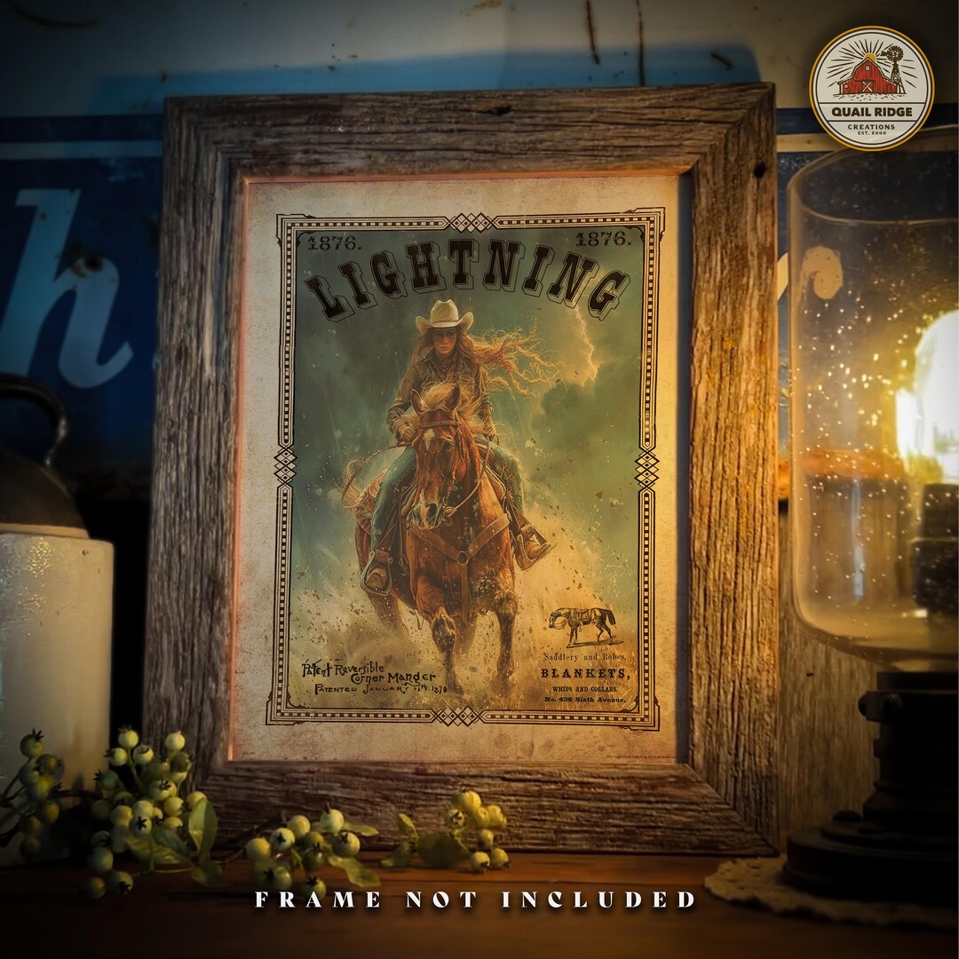 Lightning Cowgirl Art Print 11x14 Unframed Vintage Cowboy Rodeo White ...