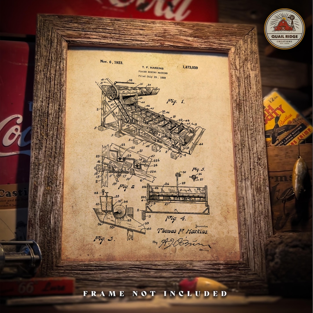 Vintage Gold Sluice Patent Art Print 11x14 Inches Unframed Gold Panning ...