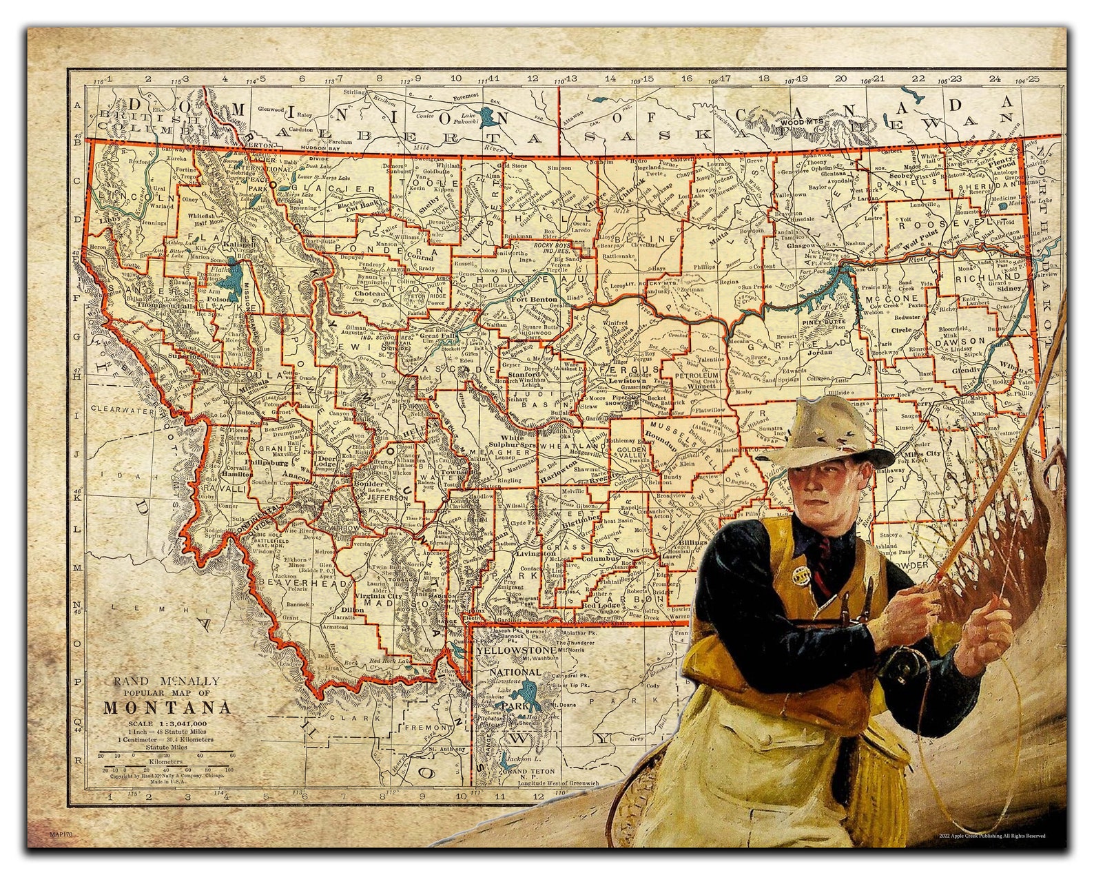 Vintage Montana State Map Art Print 11x14 Unframed Wildlife Etsy