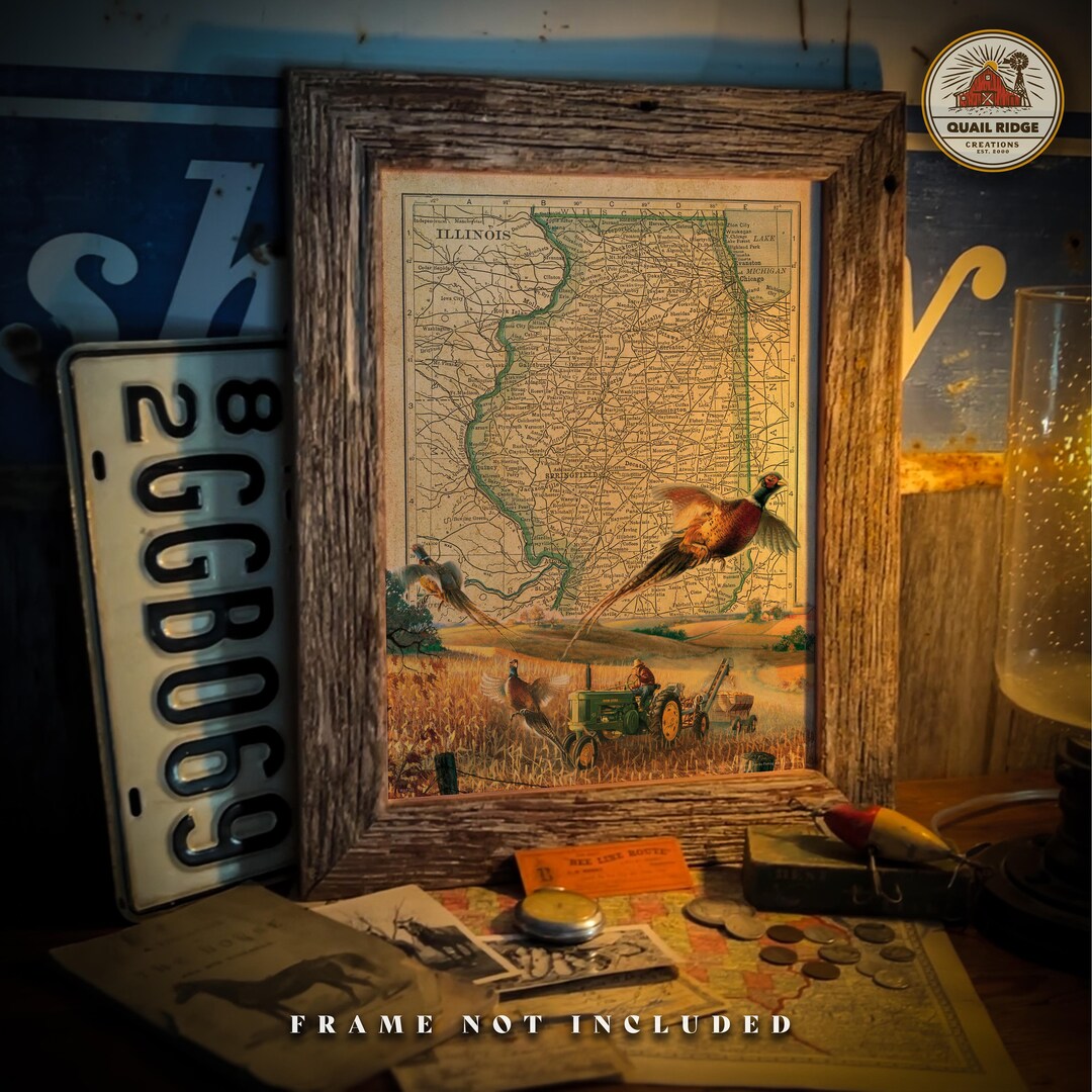 Vintage Illinois State Map Poster Art Print 11X14 Unframed Pheasant ...