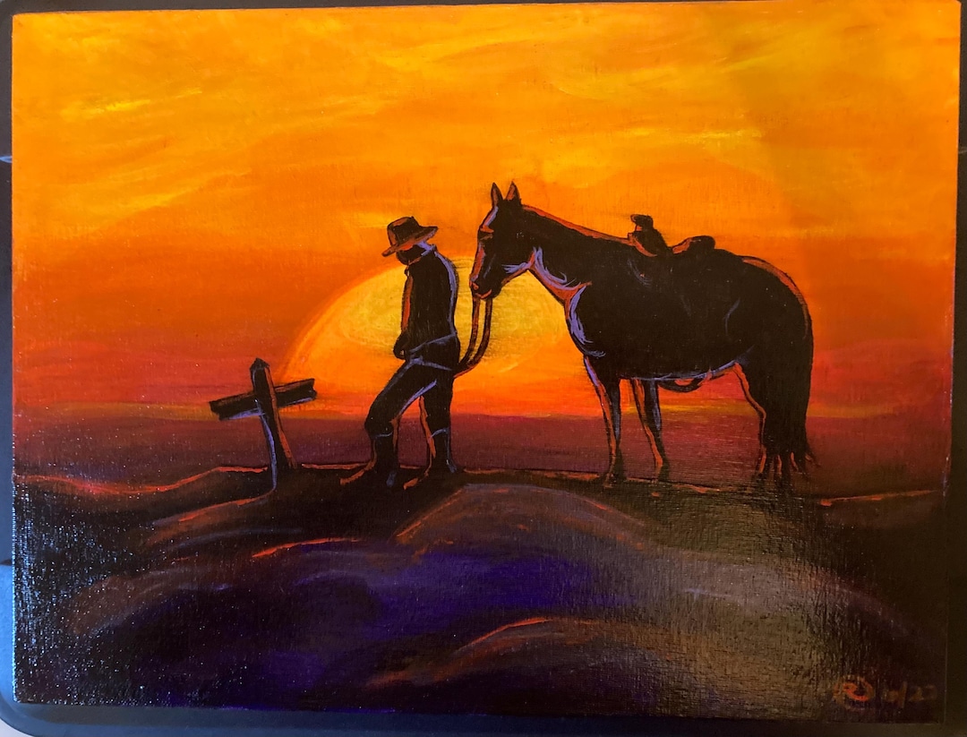 Cowboy Sunset - Bright Colored Wall Decor ORIGINAL - Etsy