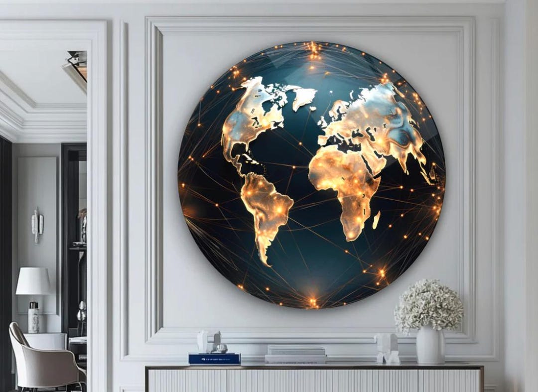 World Map Round Glass Print | Art | Wall Decoration | Gift | Abstract ...