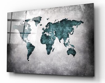 Tempered Glass World Map - Etsy