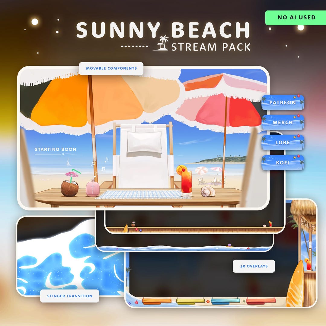 Sunny Beach | Animated Stream Overlay Pack + Stinger Transition - Etsy