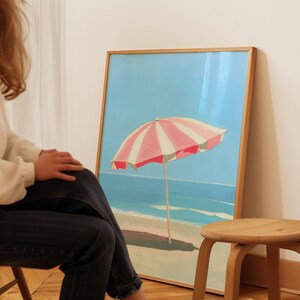 Beachy Wall Art, Beachcore Aesthetic, Coastal Wall Art, Pink Umbrella Print, Trendy Apartment ...