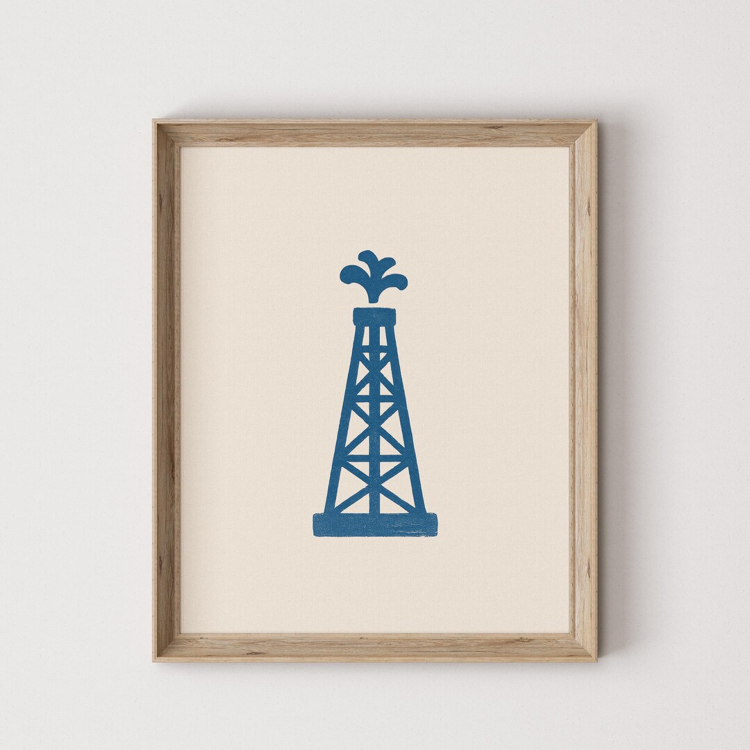 Oil Derrick Wall Art Print, Texas Oil Rig Silhouette Poster, Western ...