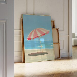 Beachy Wall Art, Beachcore Aesthetic, Coastal Wall Art, Pink Umbrella Print, Trendy Apartment ...