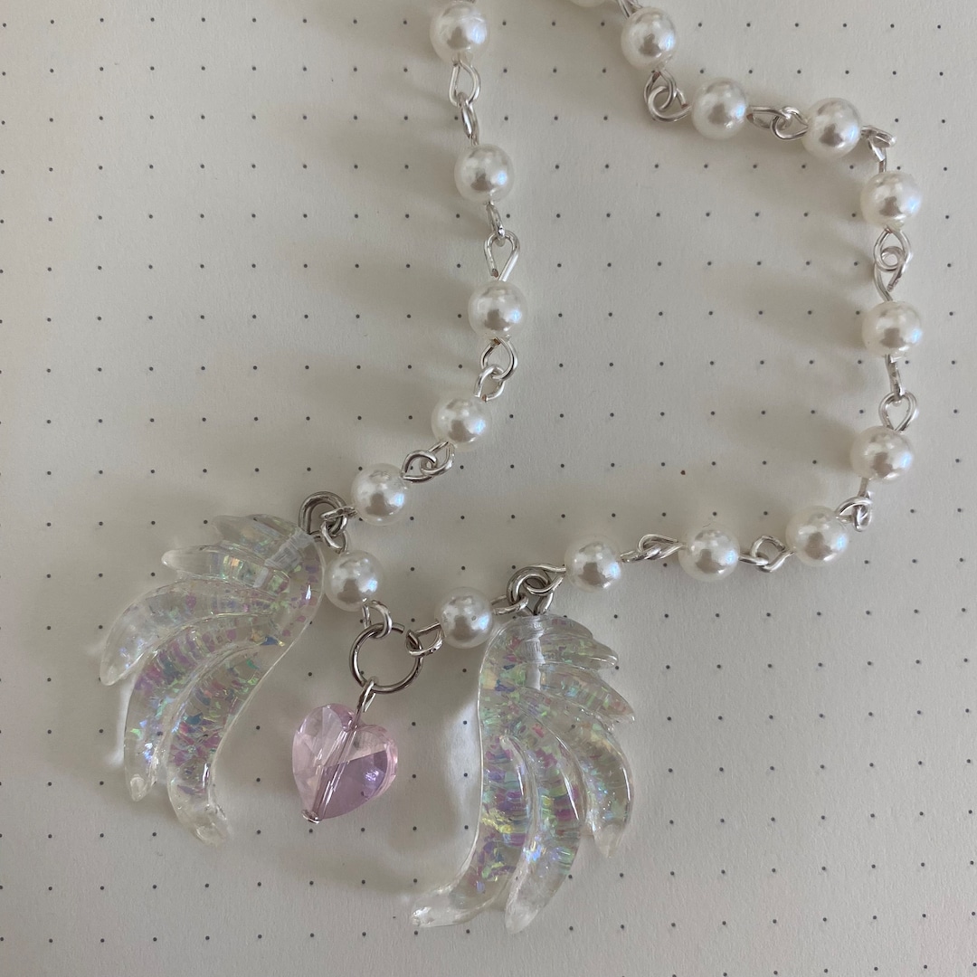 Iridescent Angel Wings Pearl Necklace - Etsy