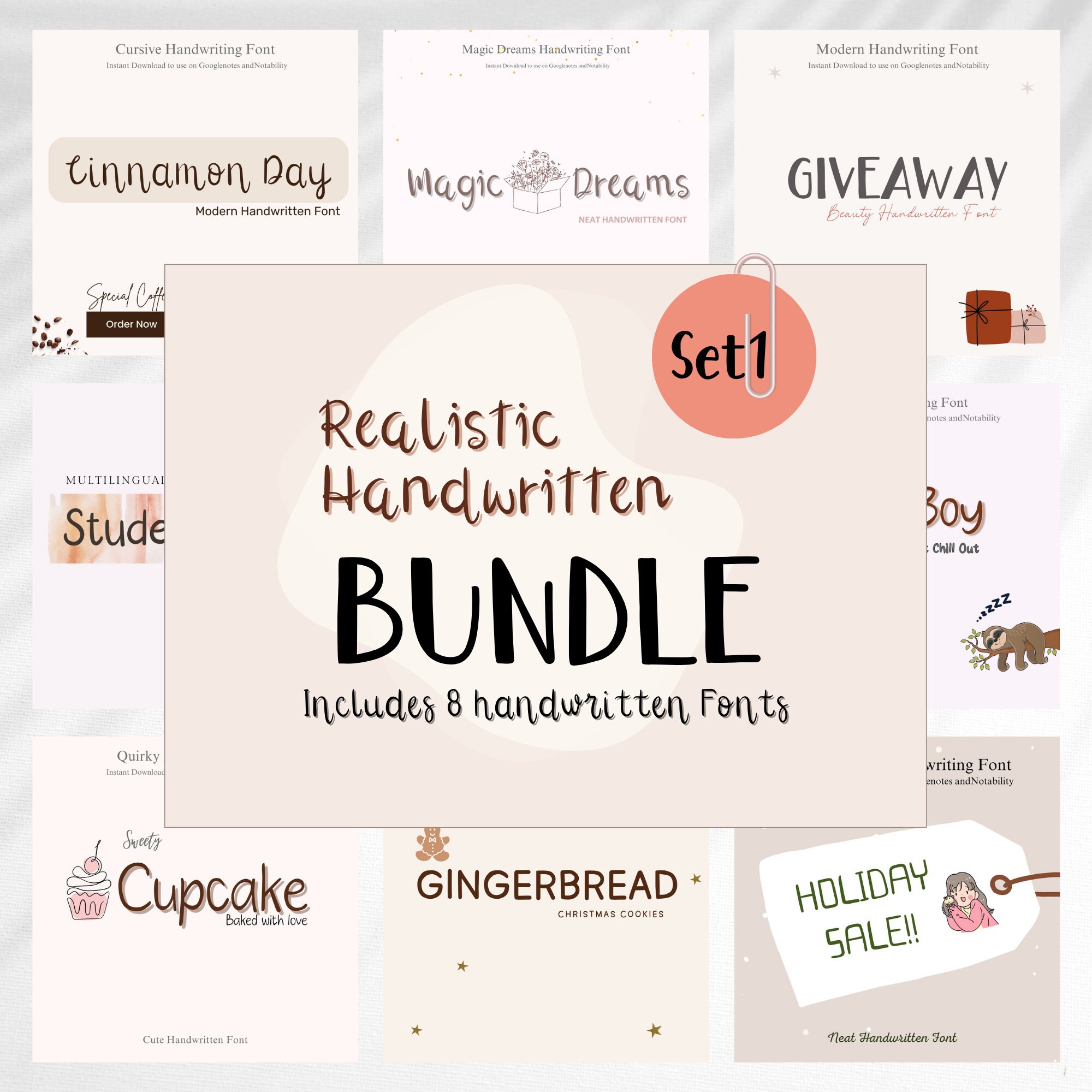 Font Bundle Realistic Fonts Cute Fonts Handwriting Fonts - Etsy