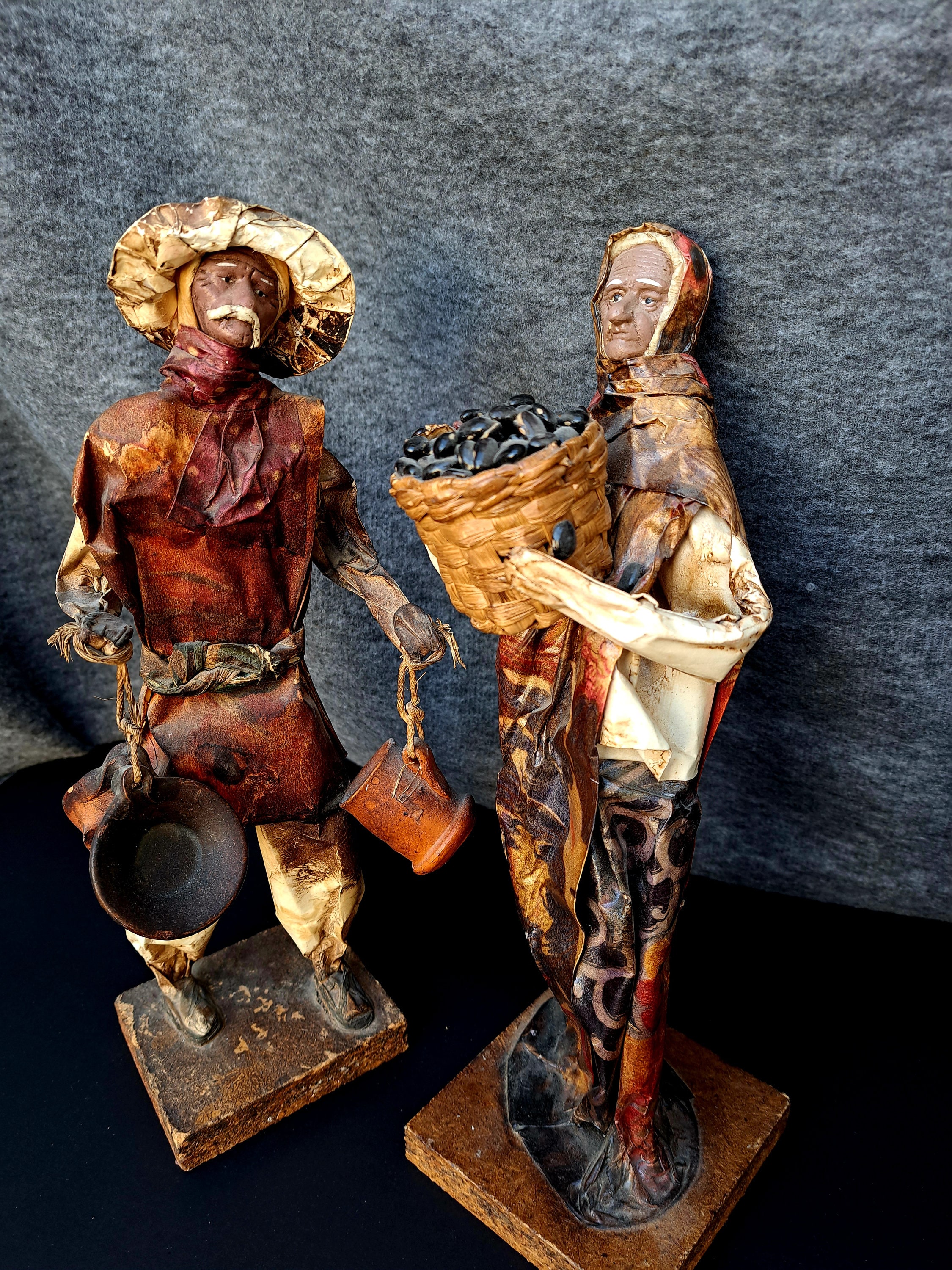 Vintage Mexican Paper Mache Sculptures, Mexican Folk Art Figures, Hand ...