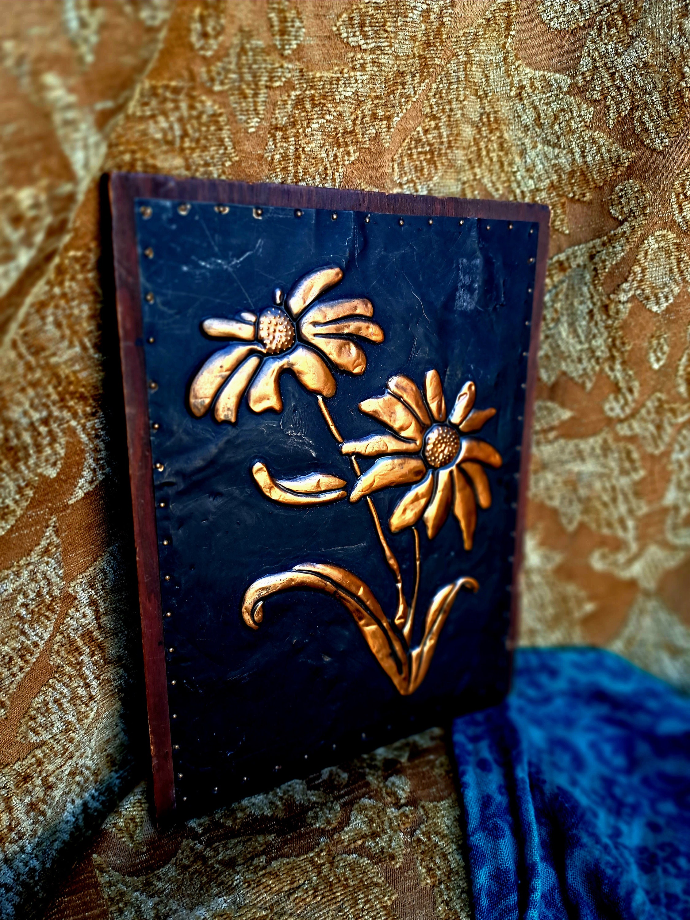 Vintage Embossed Copper Wall Plaque , Copper Flowers, Embossed Daisies ...