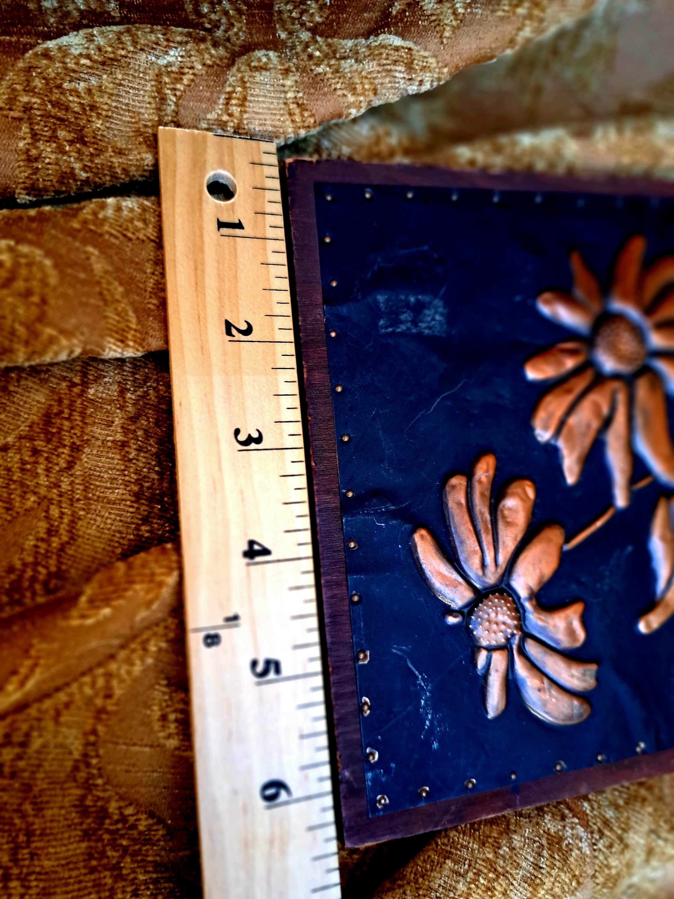 Vintage Embossed Copper Wall Plaque , Copper Flowers, Embossed Daisies ...