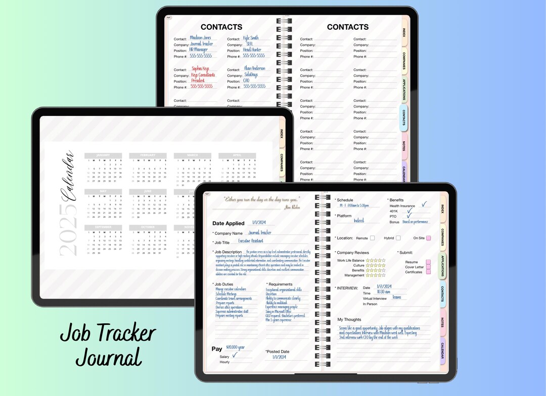 Digital Job Tracker Journal | Job Search Organizer With Calendar ...