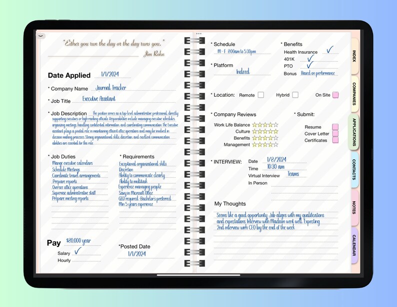 Digital Job Application Tracker | Job Application Journal | Job Tracker ...