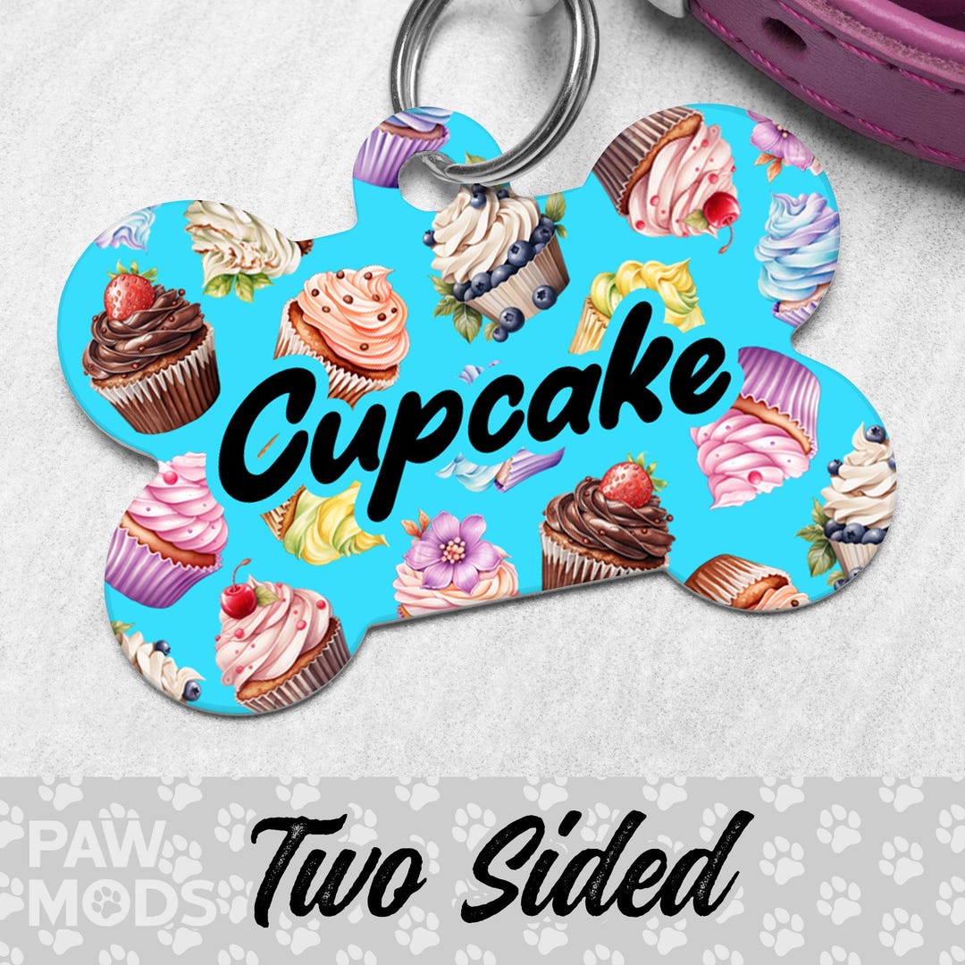 Cupcake Dog Tags for Dogs Personalized, Cake Dog Tag, Pet Tag, Dessert ...