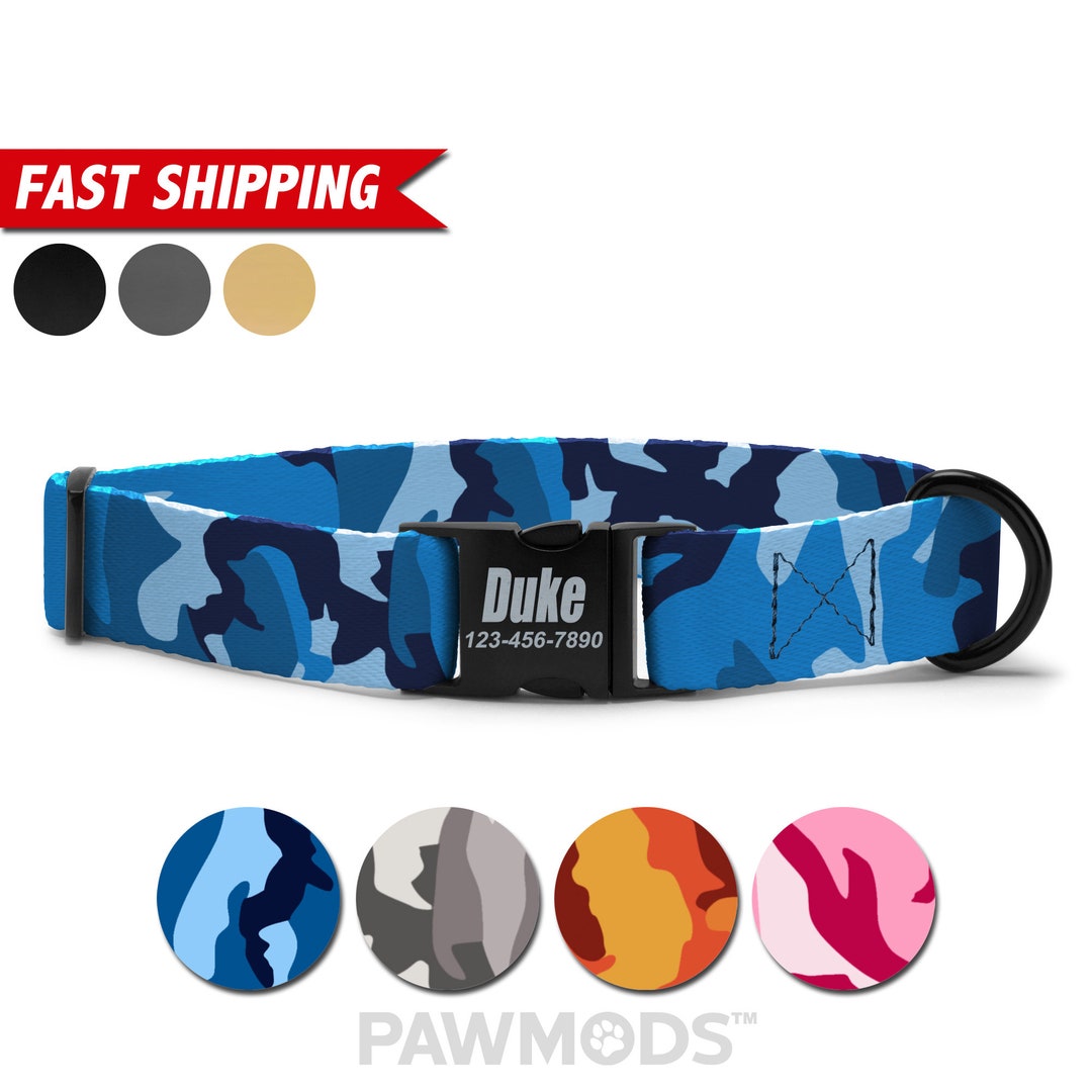 Blue Camo Dog Collar Personalized, Camouflage Dog Collar, Custom Dog ...
