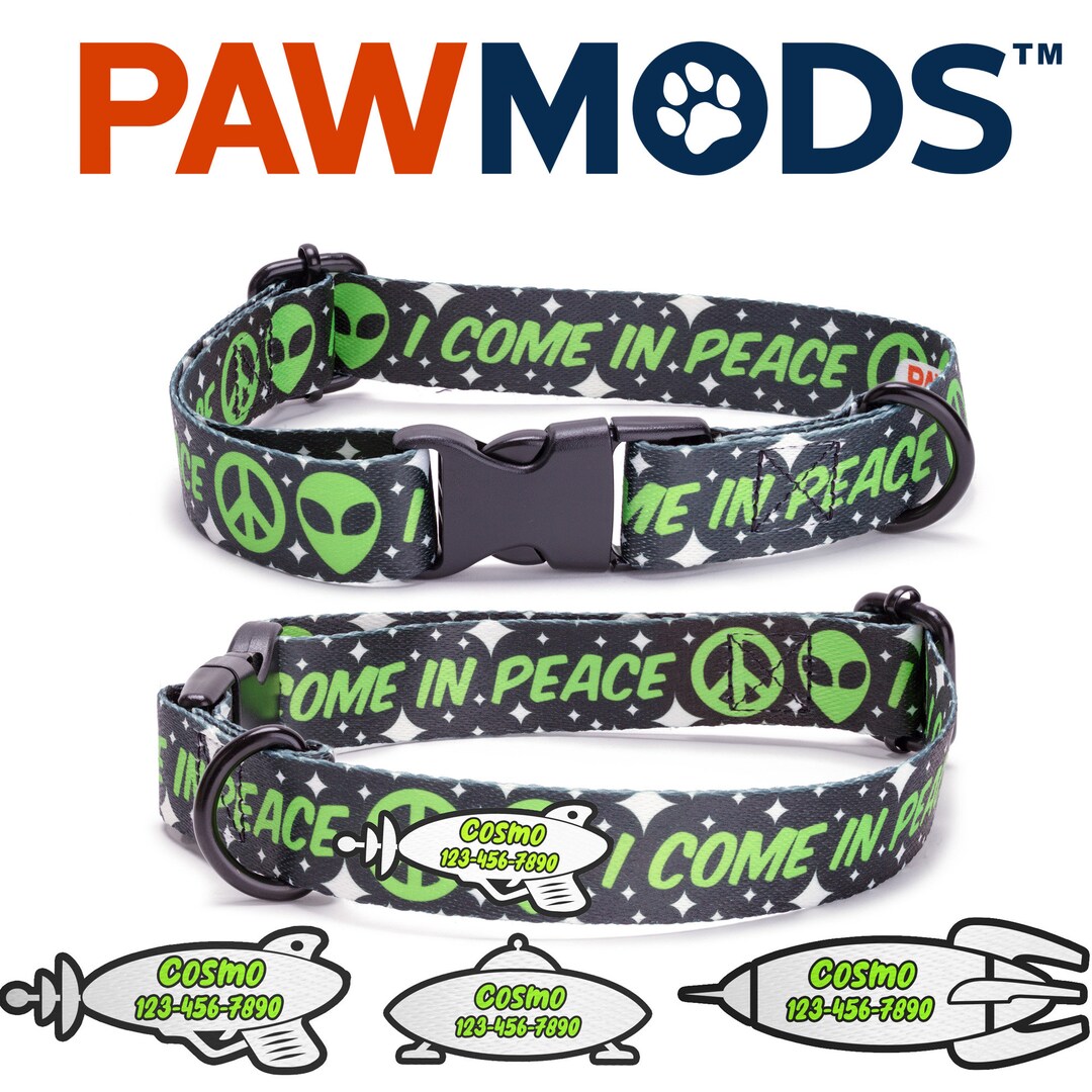 Alien Dog Collar Personalized I Come in Peace Dog Collar Green Martian ...