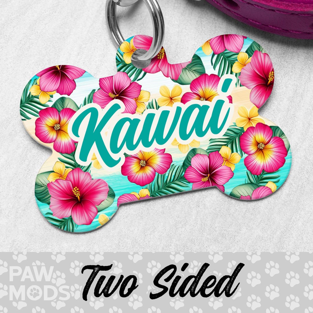 Hibiscus Dog Tags for Dogs Personalized, Tropical Dog Tag, Flower Pet ...
