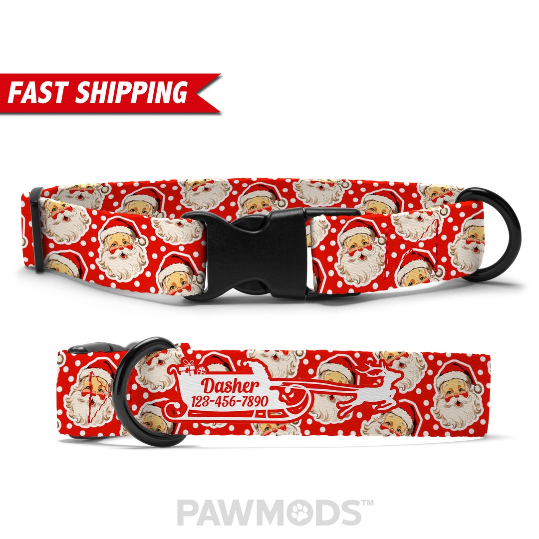 Christmas Dog Collar Personalized, Santa Claus Dog Collar, Custom Dog ...