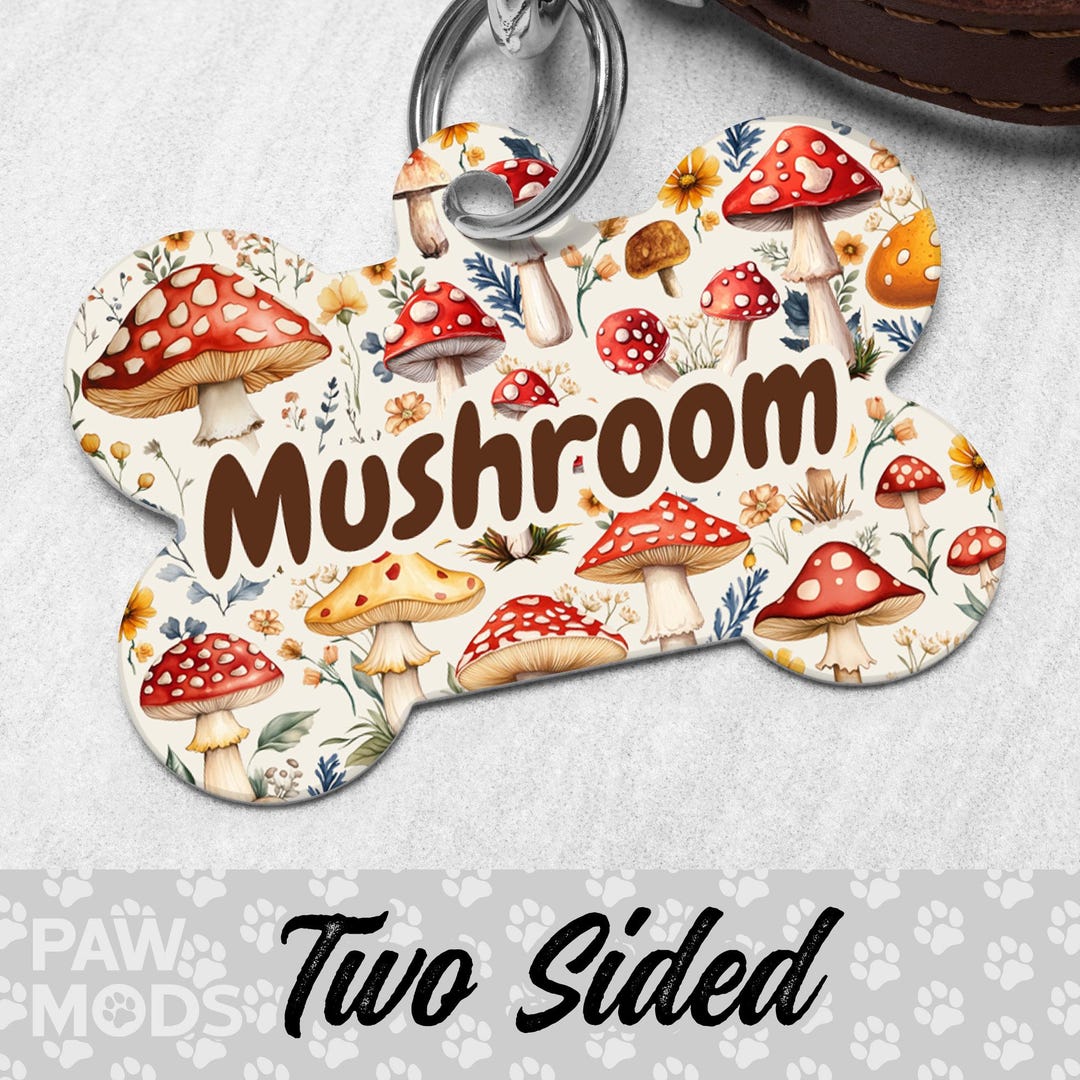 Mushroom Dog Tags for Dogs Personalized, Shroom Dog Tag, Toadstool Pet ...