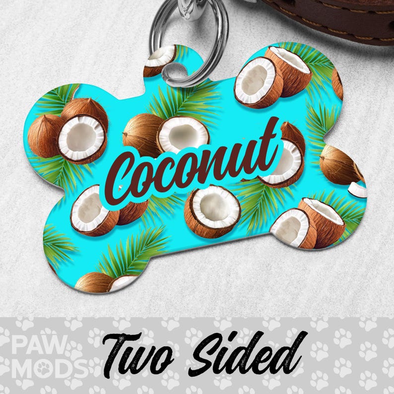 Coconut Dog Tags for Dogs Personalized, Tropical Dog Tag, Hawaiian Pet ...