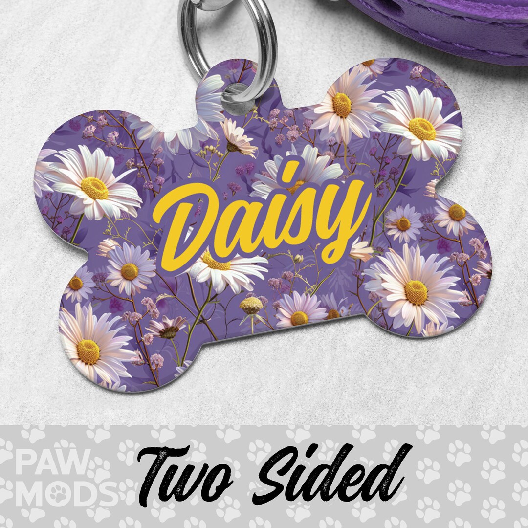 Daisy Dog Tag, Floral Dog Tag Personalized, Flower Pet Tag, Custom Dog ...