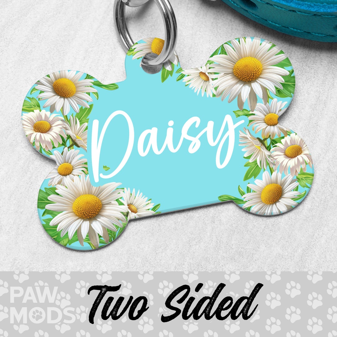 Daisy Dog Tag, Floral Dog Tag Personalized, Flower Pet Tag, Custom Dog ...
