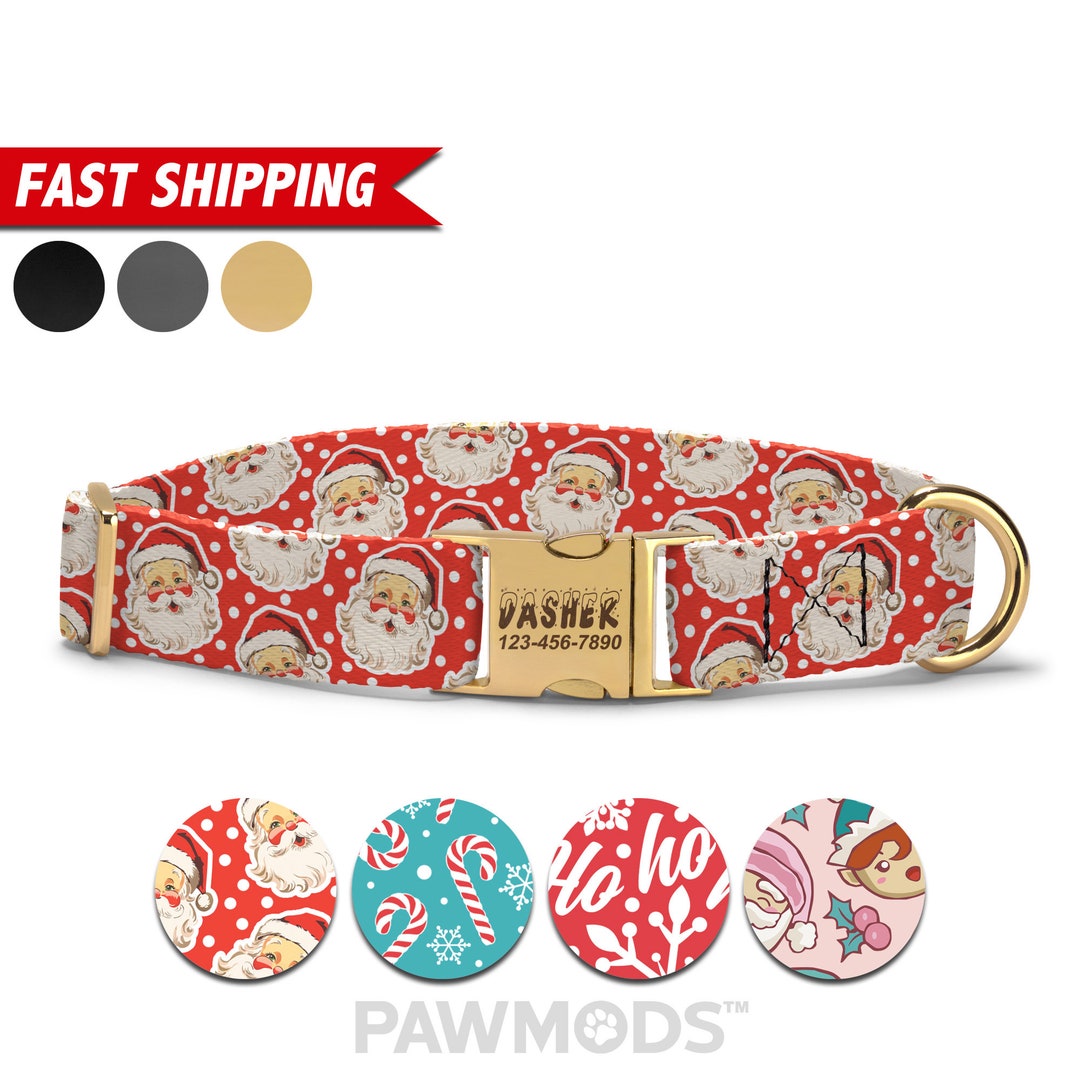 Santa Dog Collar Personalized, Christmas Dog Collar, Custom Dog Collar ...