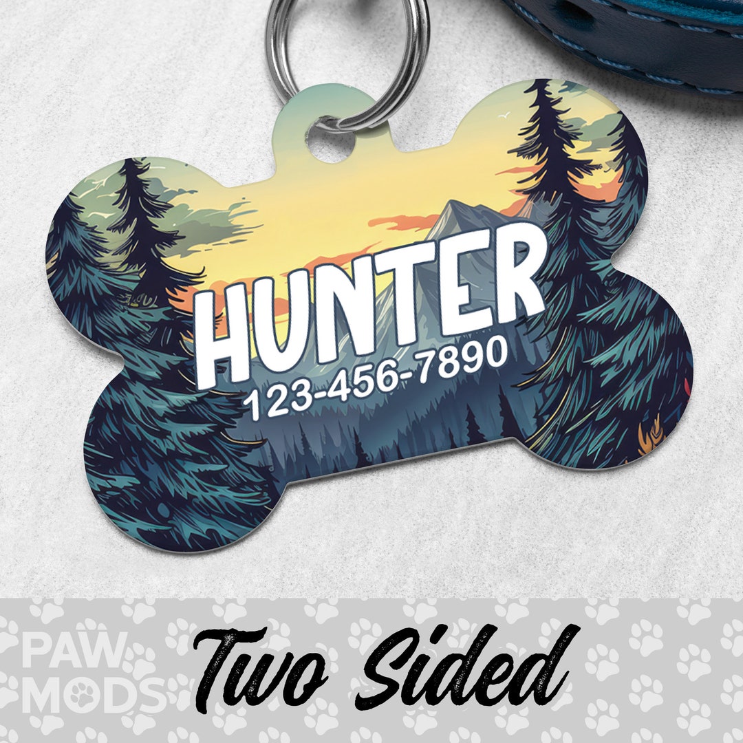 Mountain Dog Tag, Rustic Dog Tag Personalized, Camping Pet Tag, Hiking ...