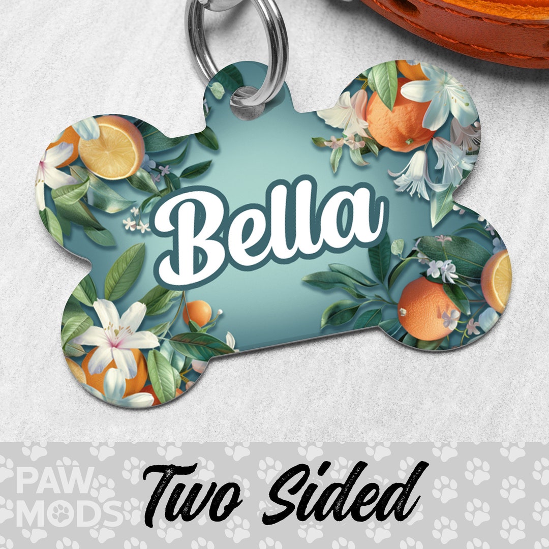 Oranges Dog Tag, Orange Floral Dog Tag Personalized, Orange Blossom Pet ...