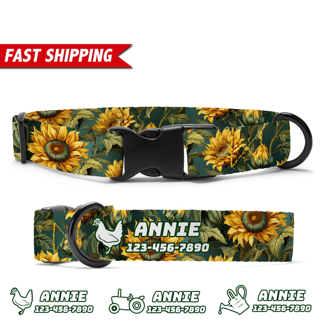 Sunflower Dog Collar Personalized, Sunflower Collar, Custom Dog Collar ...