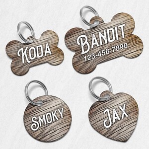 Rustic Dog Tag, Faux Wood Dog Tag Personalized, Old Wood Pet Tag ...