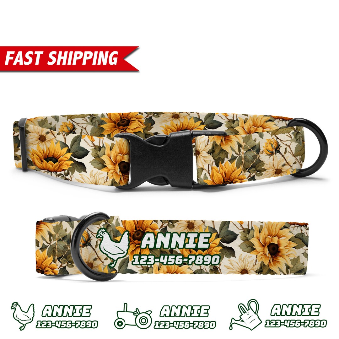Sunflower Dog Collar Personalized, Sunflower Collar, Custom Dog Collar ...