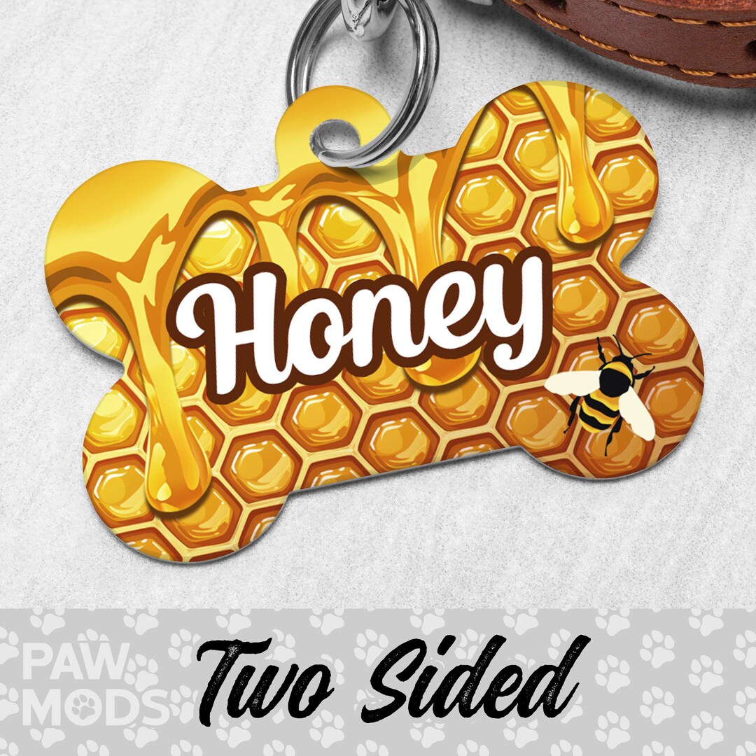 Honey Dog Tag, Honeycomb Dog Tag Personalized, Sweet Pet Tag, Custom ...