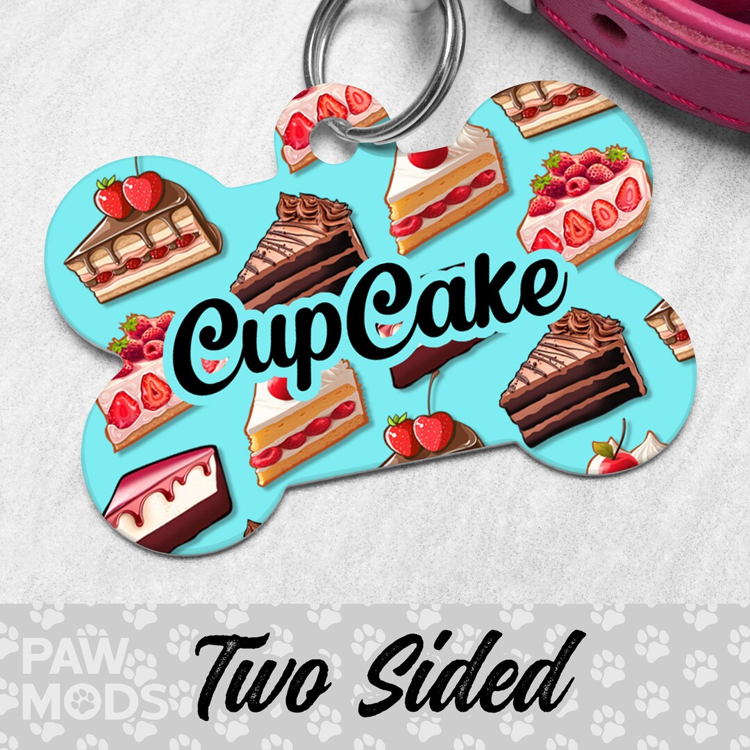 Cake Dog Tag, Cake Slice Dog Tag Personalized, Chocolate Cake Pet Tag ...