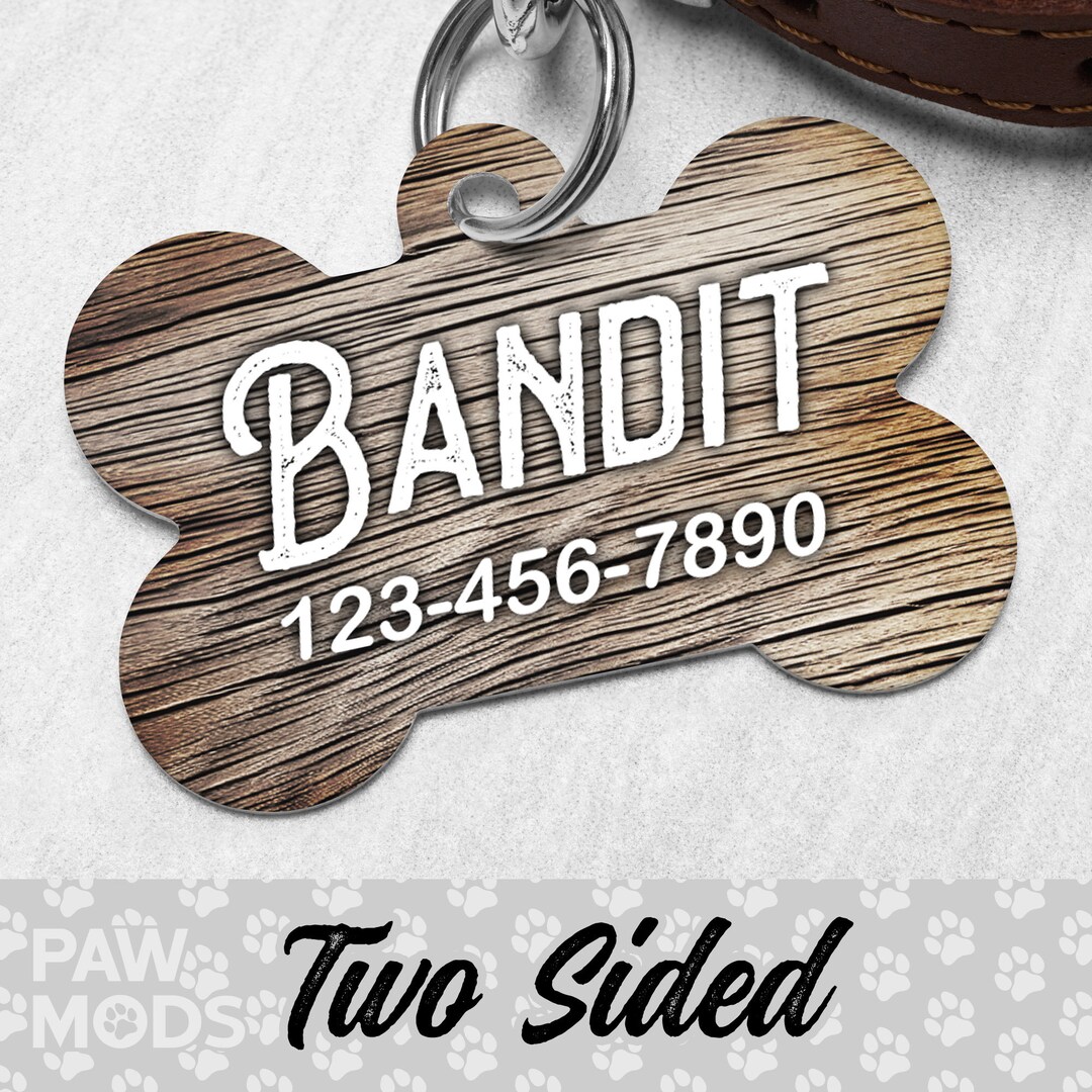 Rustic Dog Tag, Faux Wood Dog Tag Personalized, Old Wood Pet Tag ...