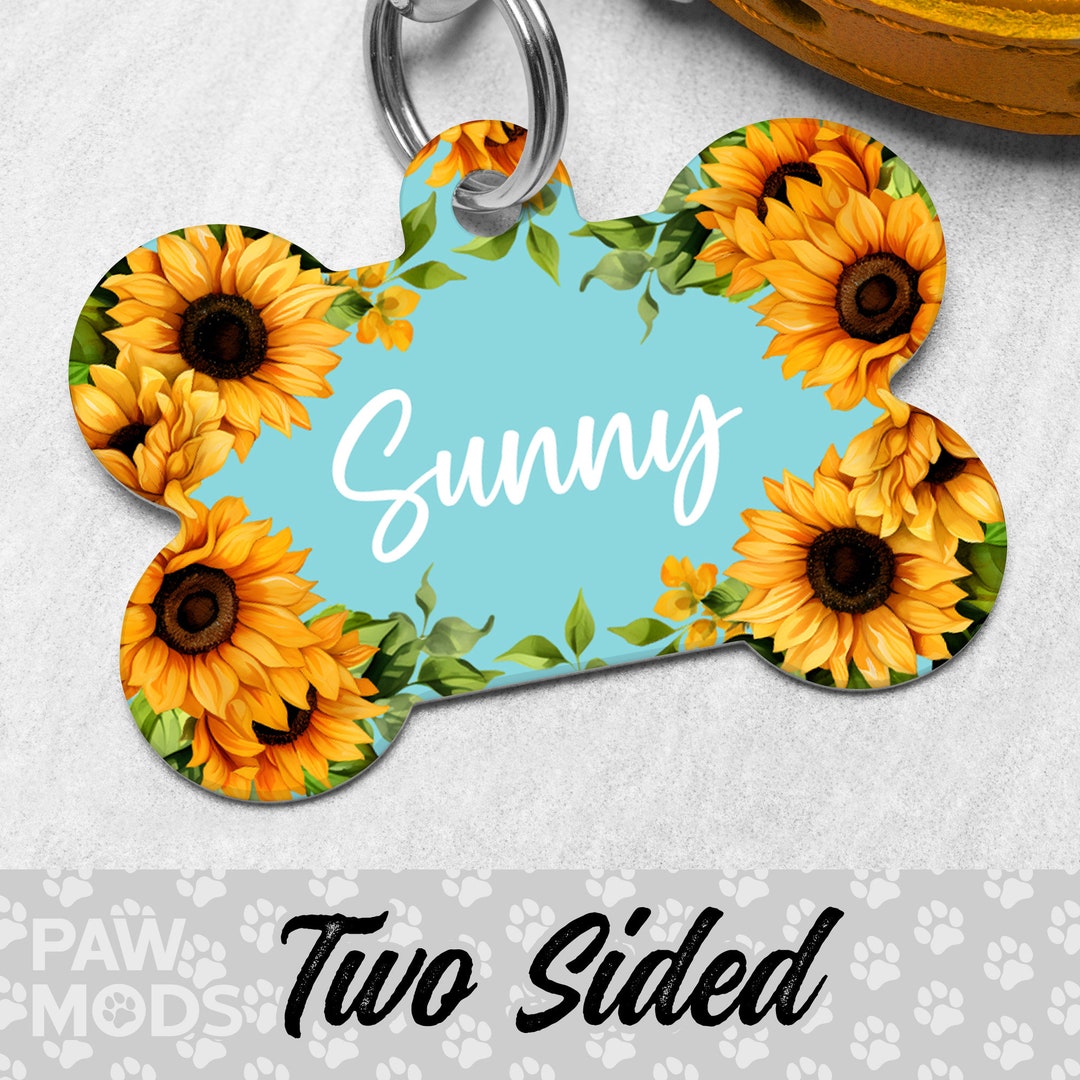 Sunflowers Dog Tag, Sun Flower Dog Tag Personalized, Floral Pet Tag ...