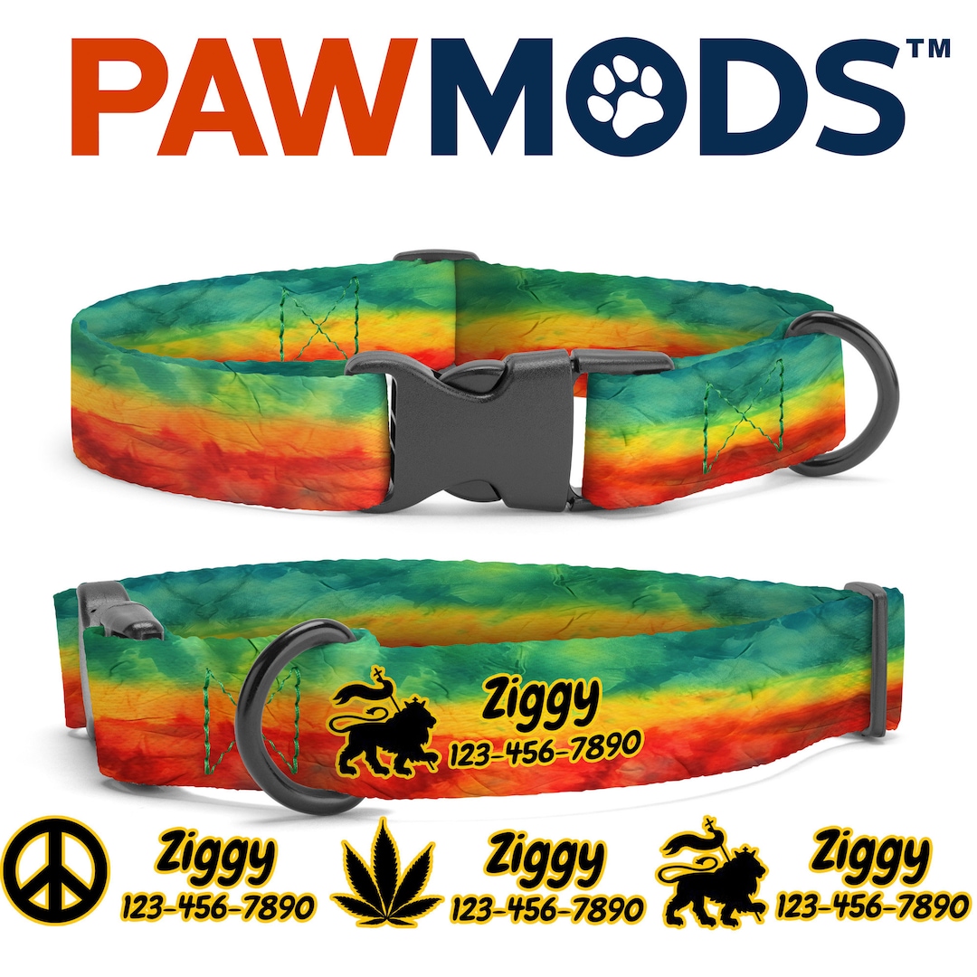 Tie Dye Rasta Dog Collar Personalized Jamaica Dog Collar Reggae Dog ...