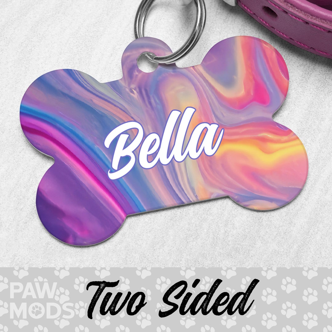Tie Dye Dog Tag, Rainbow Swirl Dog Tag Personalized, Hippie Pet Tag ...