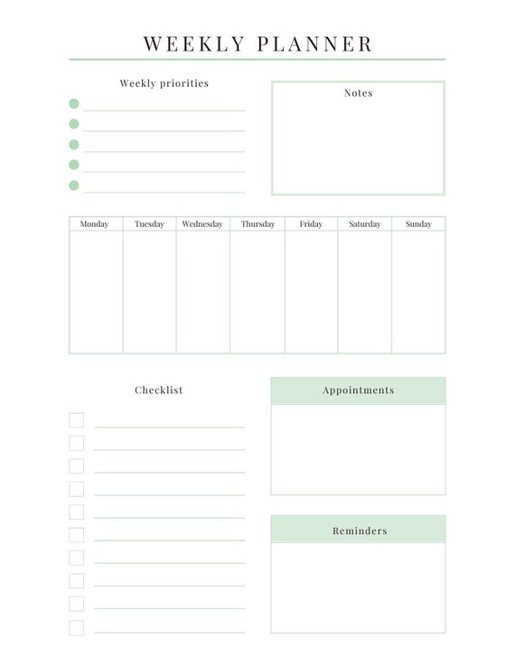 Weekly Planner Printable Minimalist Schedule Weekly - Etsy