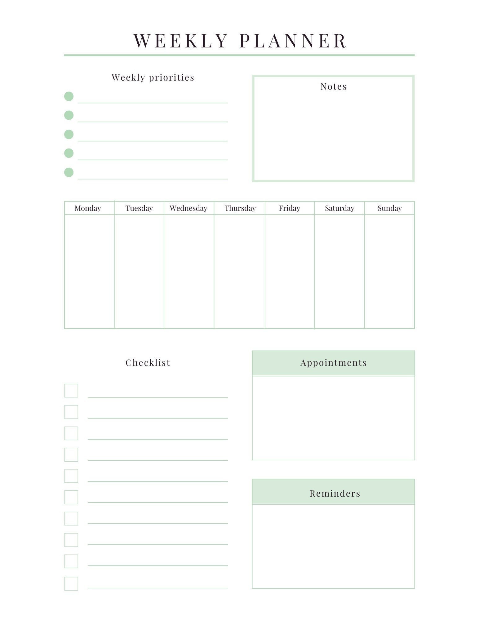Weekly Planner Printable Minimalist Schedule Weekly - Etsy