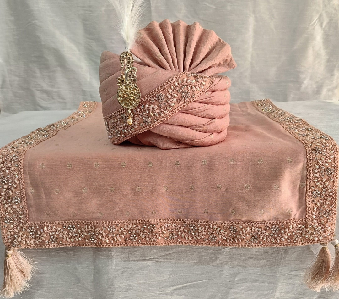 Dusty Rose Turban & Shawl Set, Turban for Groom, Wedding Safa Groom ...