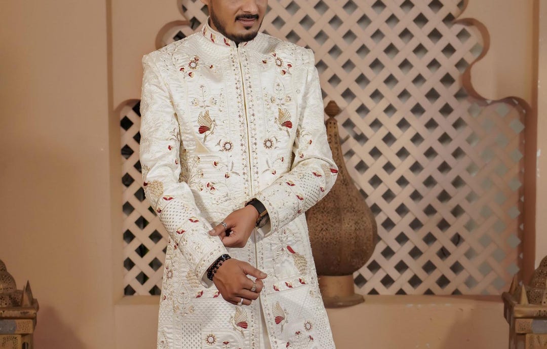 White Sherwani, Wedding Sherwani, Premium Sherwani, Groom Outfit, Groom ...