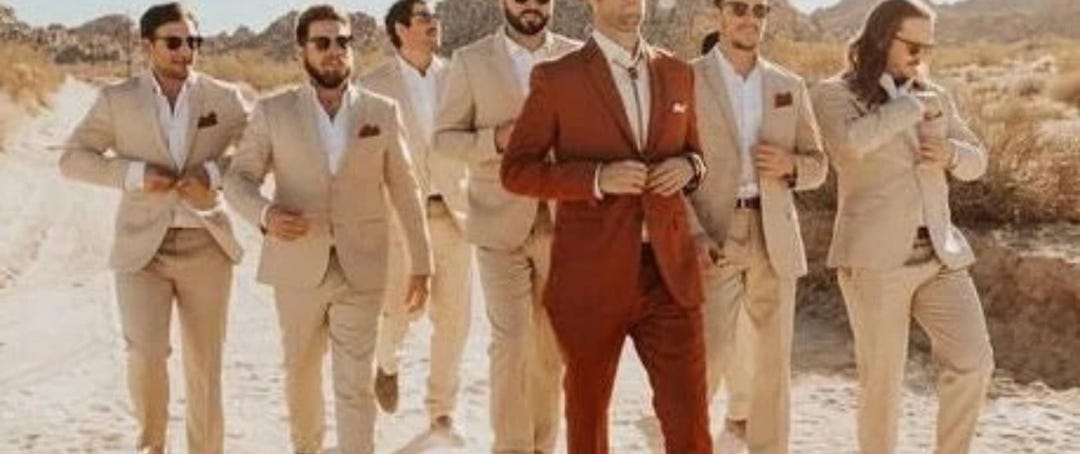 Suit Premium Three Piece Rust Suits, Terracotta Mens Suit, Two Button ...