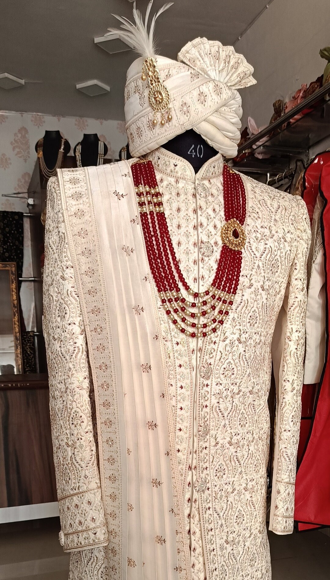 Ivory Sherwani for Groom, Thread Embroidered Wedding Outfit - Etsy