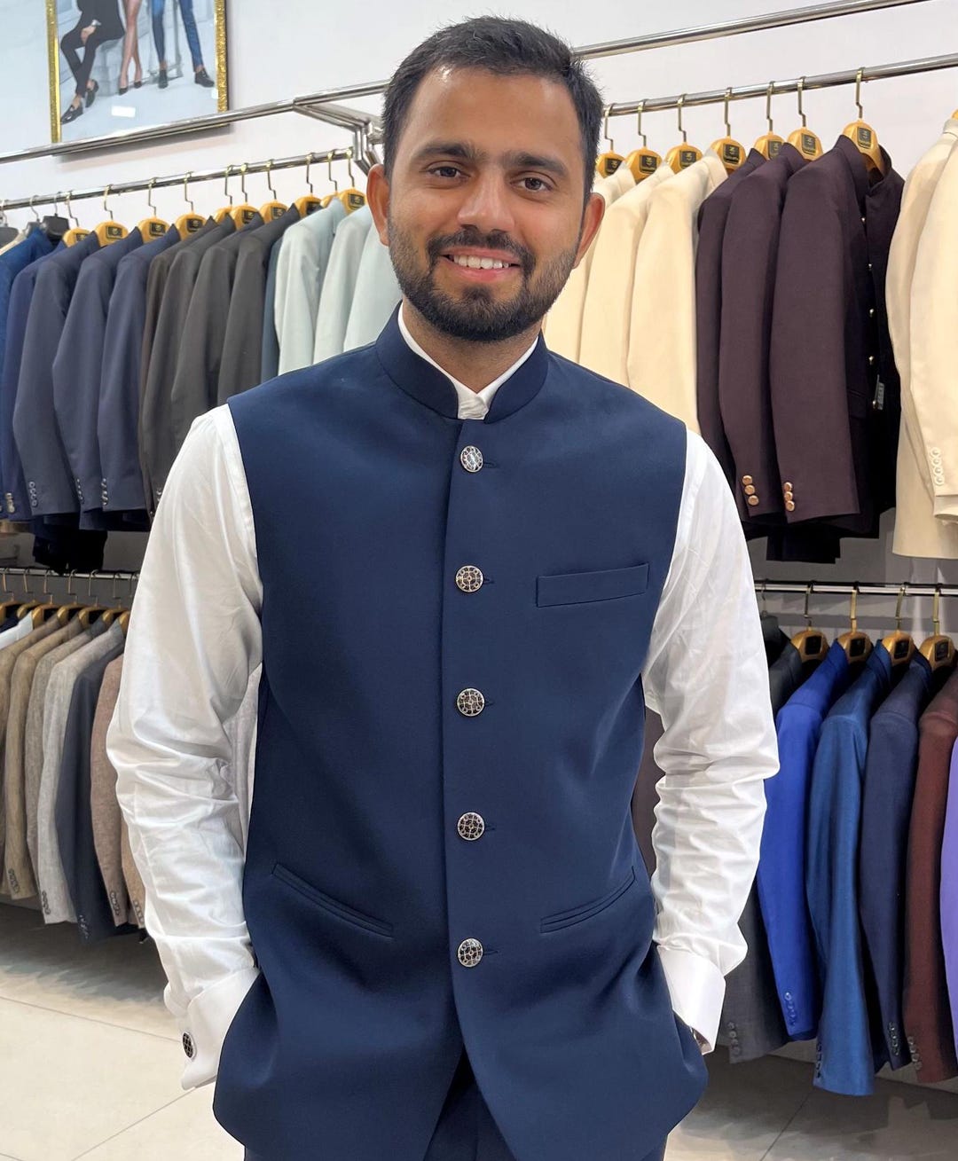 Blue Nehru Jacket for Men, Modi Jacket for Men, Formal Nehru Jacket ...